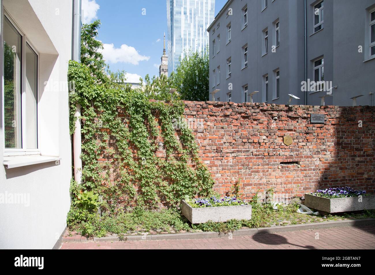 Remnant of the Warsaw Ghetto wall at 53 Sienna Street in Warsaw, Poland ...