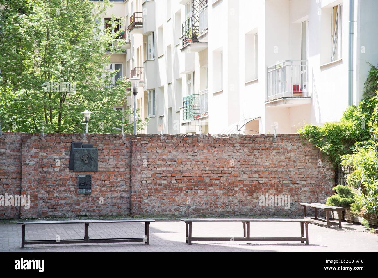 Remnant of the Warsaw Ghetto wall at 53 Sienna Street in Warsaw, Poland ...