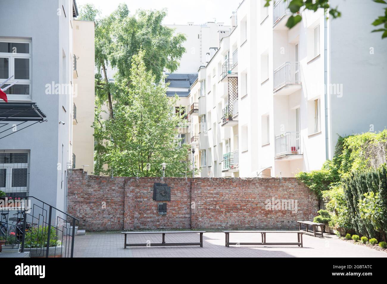 Remnant of the Warsaw Ghetto wall at 53 Sienna Street in Warsaw, Poland ...
