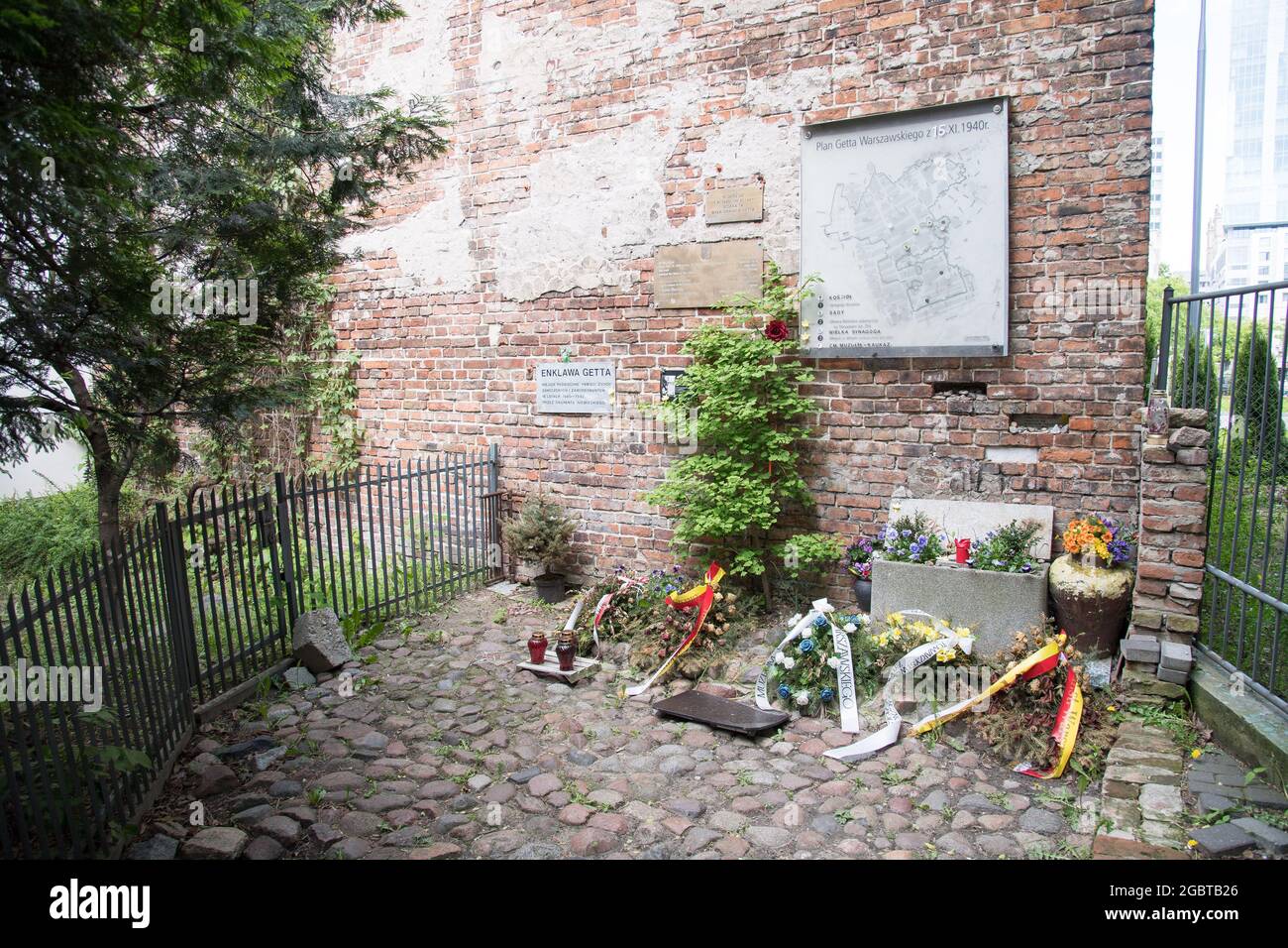 Remnant of the Warsaw Ghetto wall at 62 Zlota Street in Warsaw, Poland ...