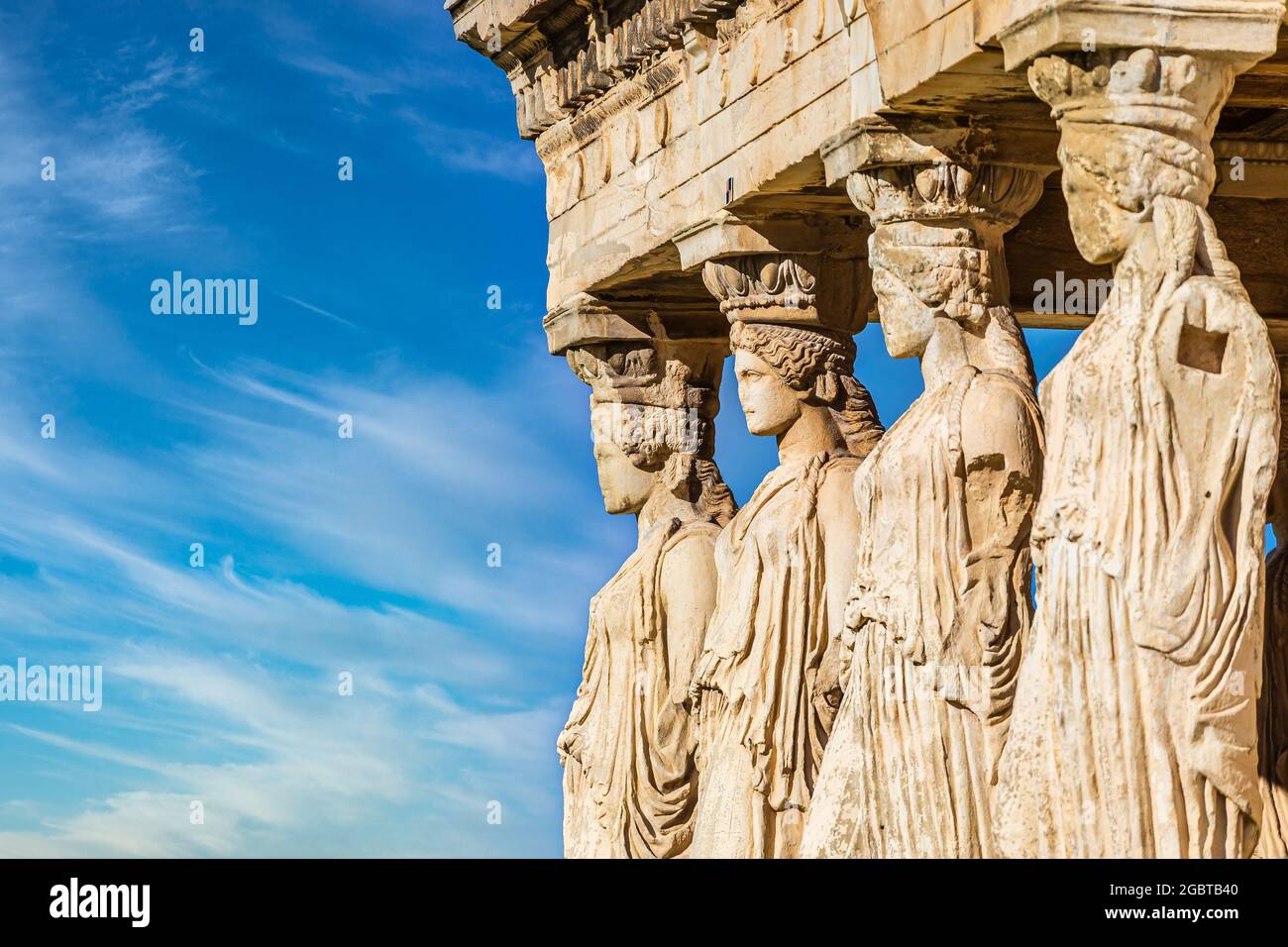 The famous Caryatids at Erechtheion temple Acropolis in Athens, Greece ...