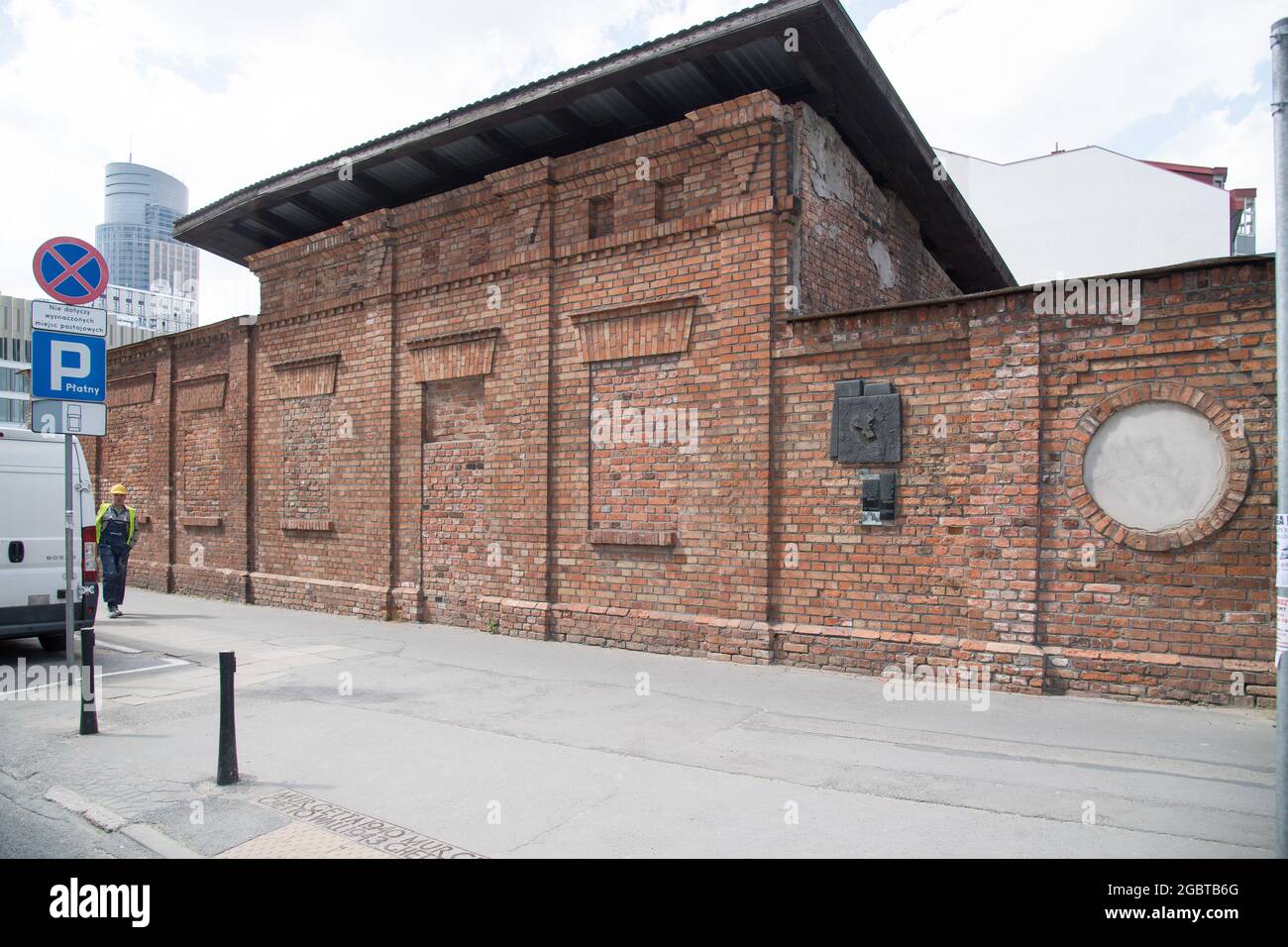 Remnant of the Warsaw Ghetto wall in Warsaw, Poland. May 21st 2021. In ...