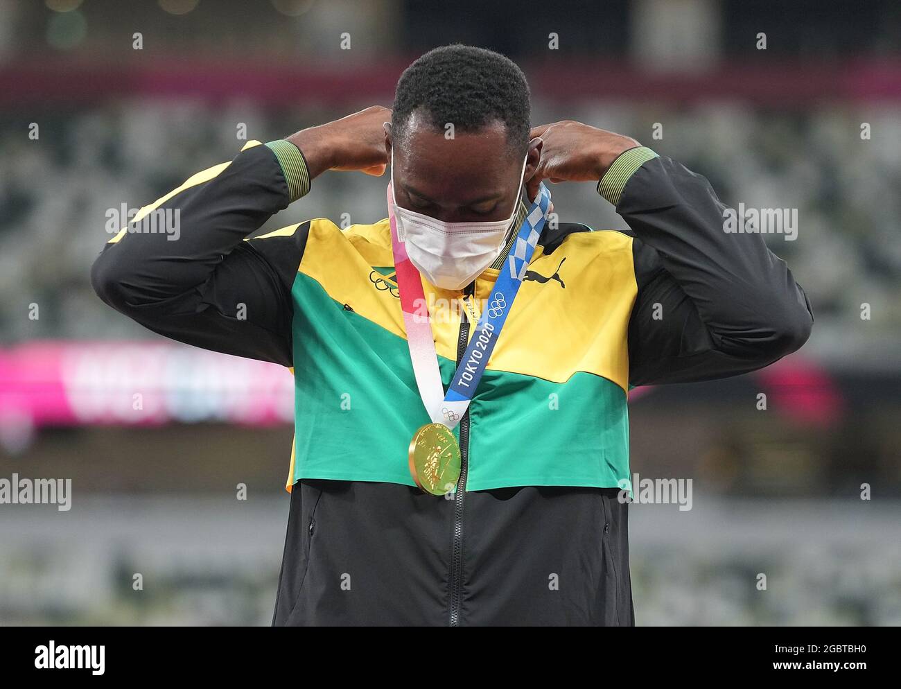 Tokyo, Japan. 5th Aug, 2021. Gold medalist Hansle Parchment of Jamaica ...
