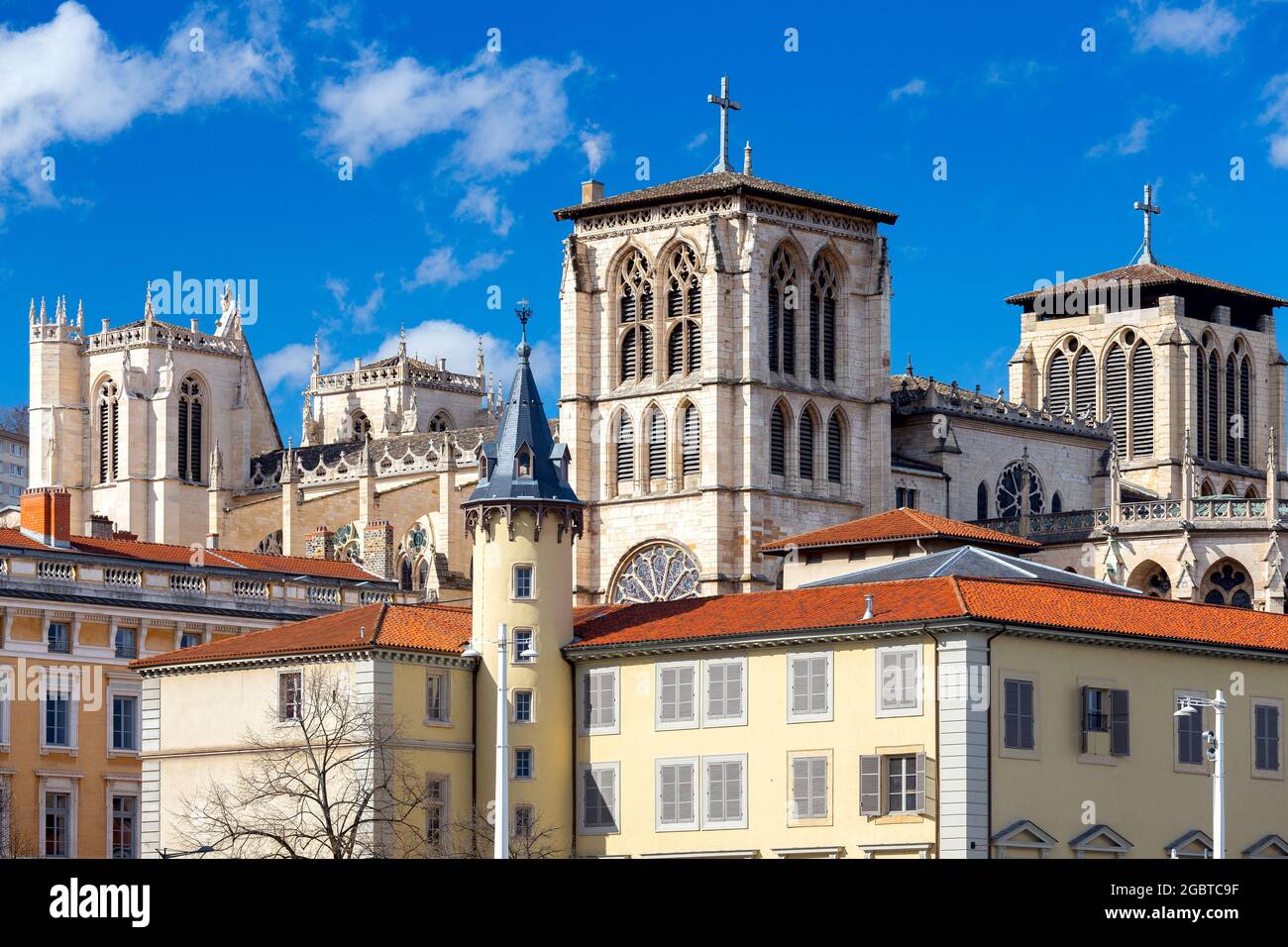 The facades of old houses on the waterfront in the historic part of the ...