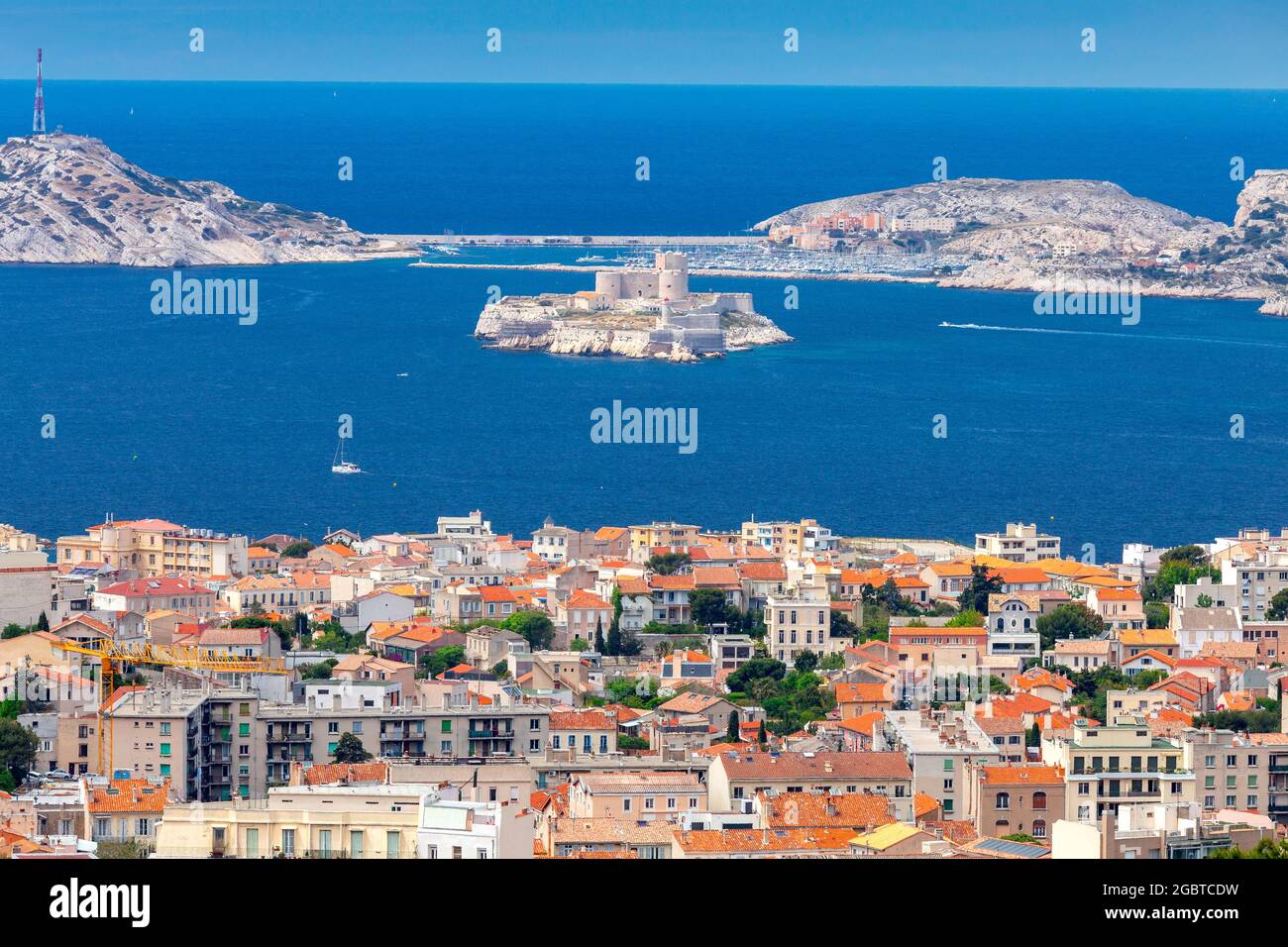 Aerial view of the town If island and the Mediterranean Sea on a sunny ...