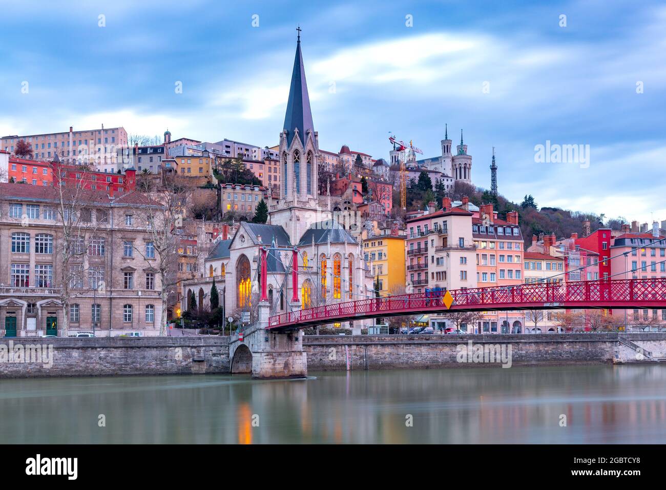 View of the famous bridge of St. George over the river Sona. Lyon ...