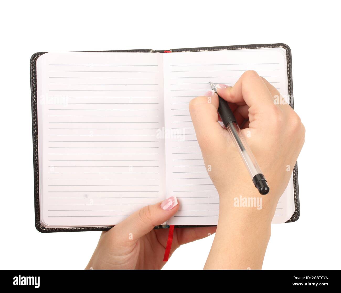 Hand write on notebook, isolated on white Stock Photo - Alamy