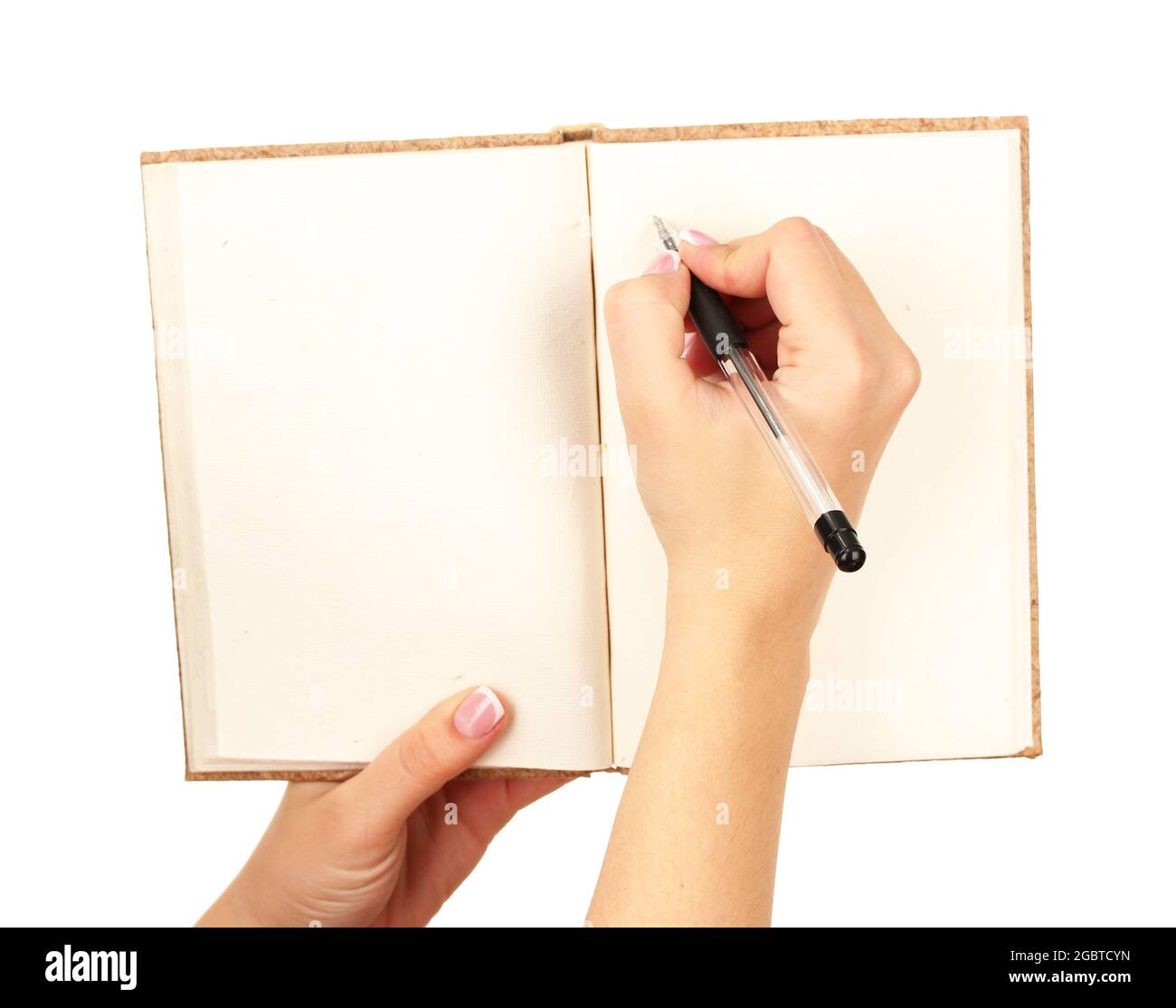 Hand write on notebook, isolated on white Stock Photo - Alamy