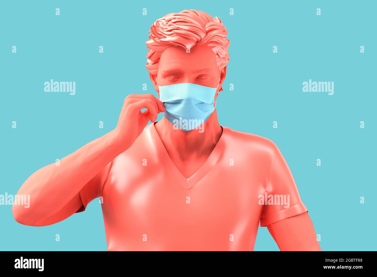 Portrait of men in medical face mask on teal background. 3D ...