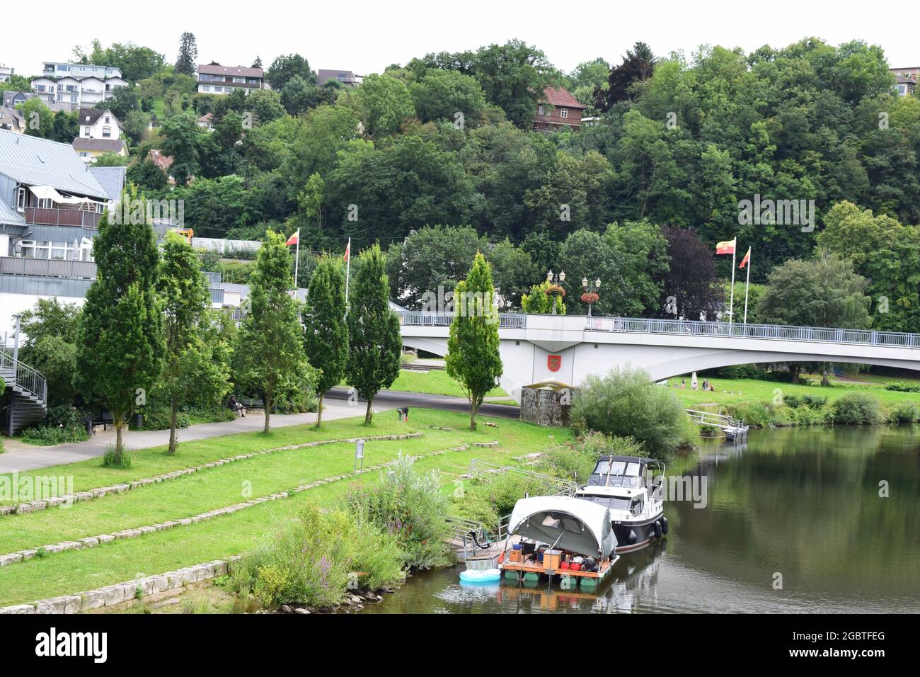 ships in the Lahn near the main bridge in Diez Stock Photo - Alamy