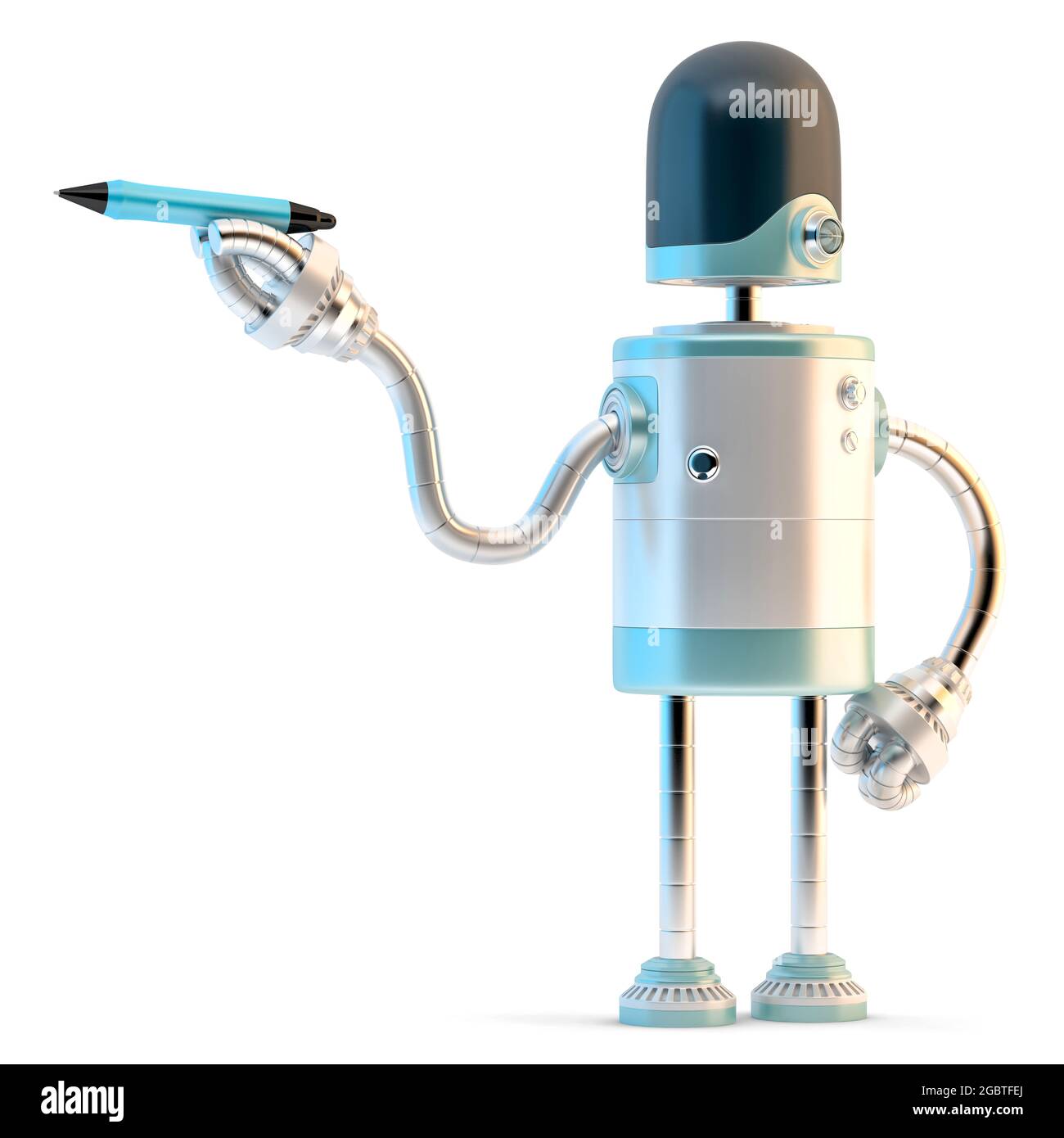 Robot writing with a pen. Isolated on white. 3D illustration Stock ...
