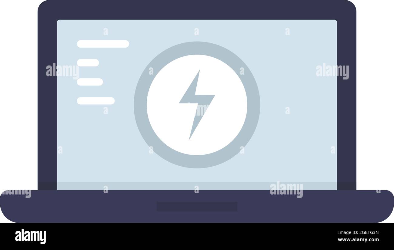 Electric vehicle repair laptop icon. Flat illustration of electric ...