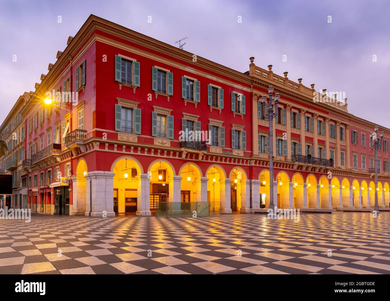 The famous Massena Square in the night lights at dawn. Nice. France ...