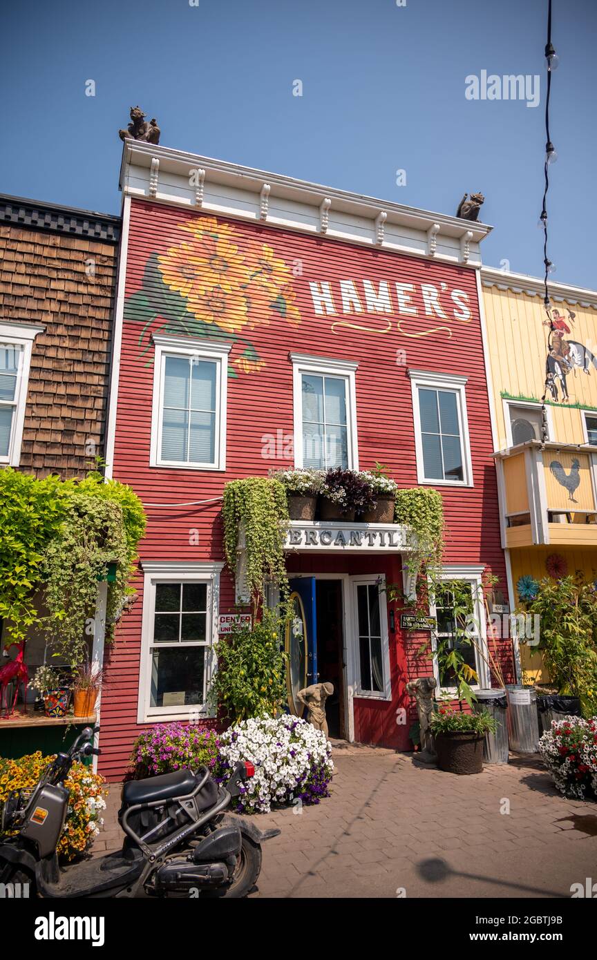Okotoks, Alberta - August 3, 2021: facades of beautiful buildings at ...