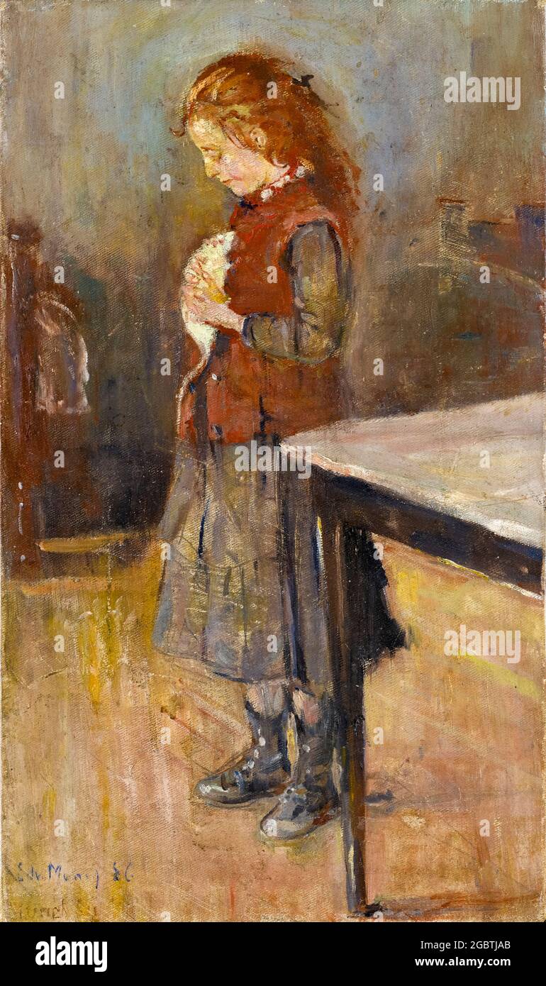 Edvard Munch, Red haired girl, with a white rat, painting, 1886 Stock ...
