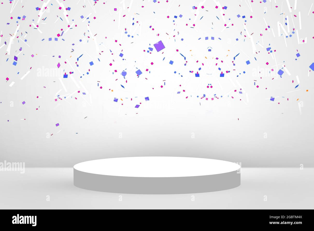 New 3D Rendered Empty Stage in a plane white room with confetti Falling ...