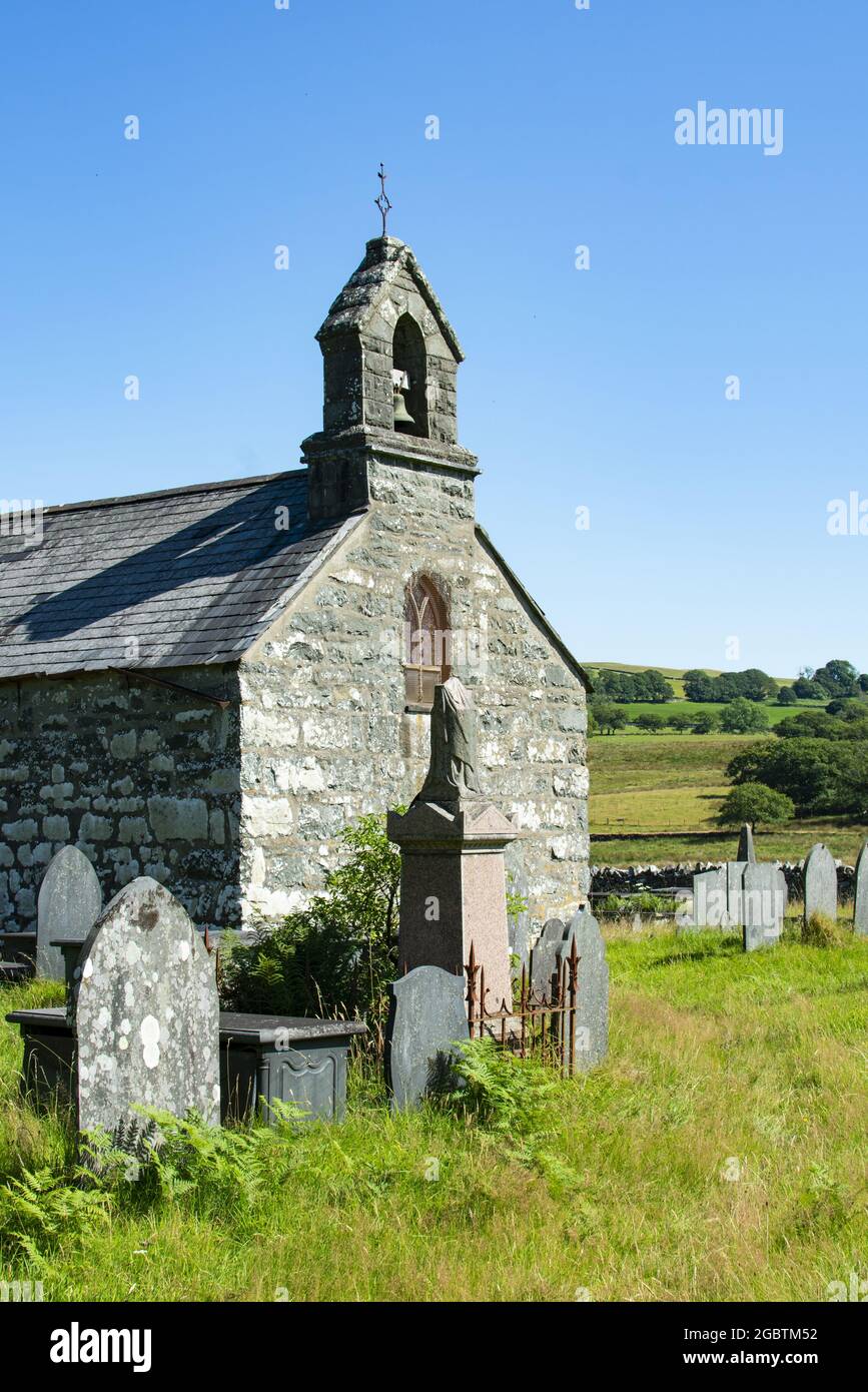 Small, historic chapel, Snowdonia, Wales. Set by the river Dwyfor, the ...