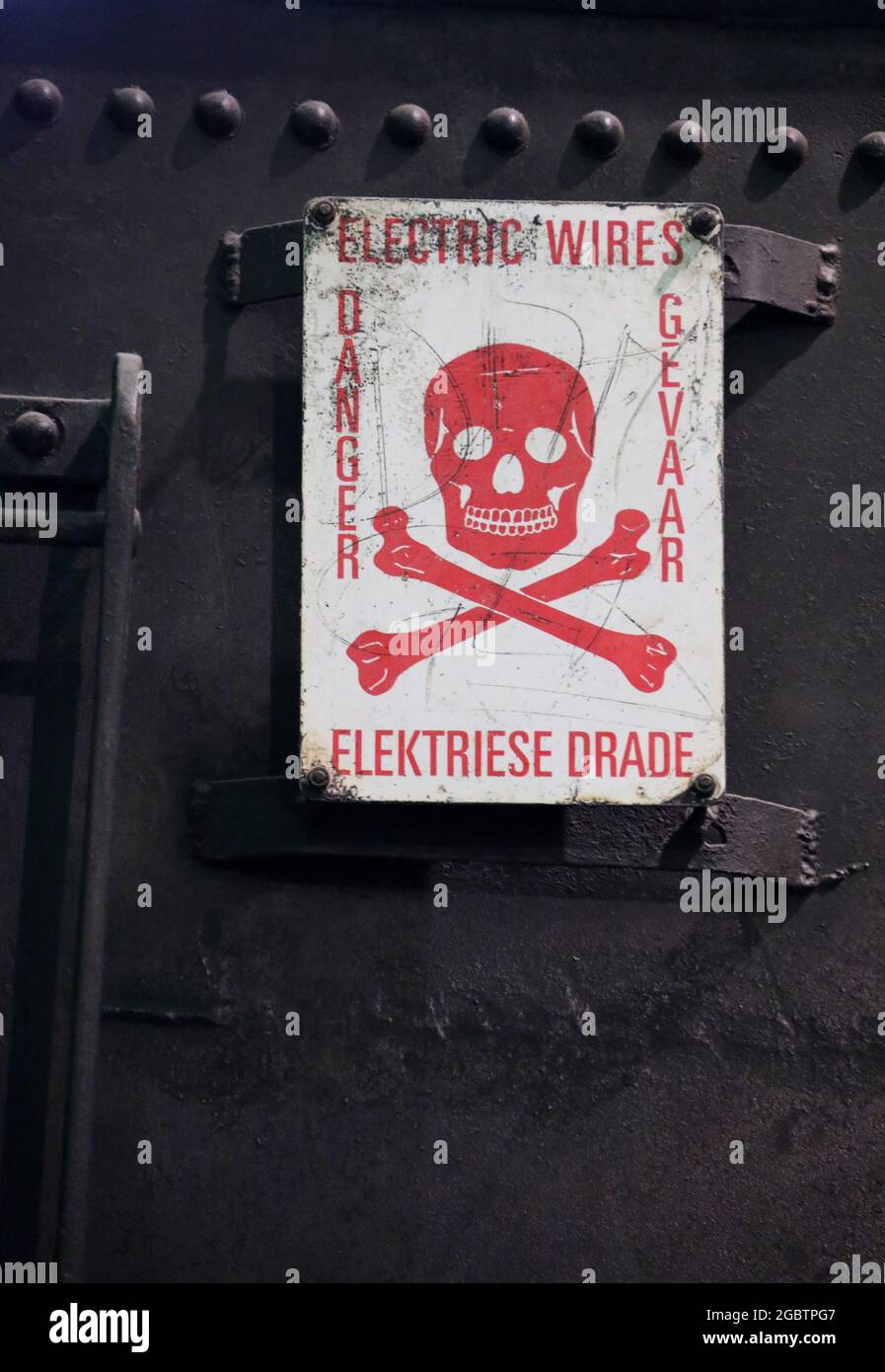 Danger sign on a South African Railways steam locomotive in Glasgow ...