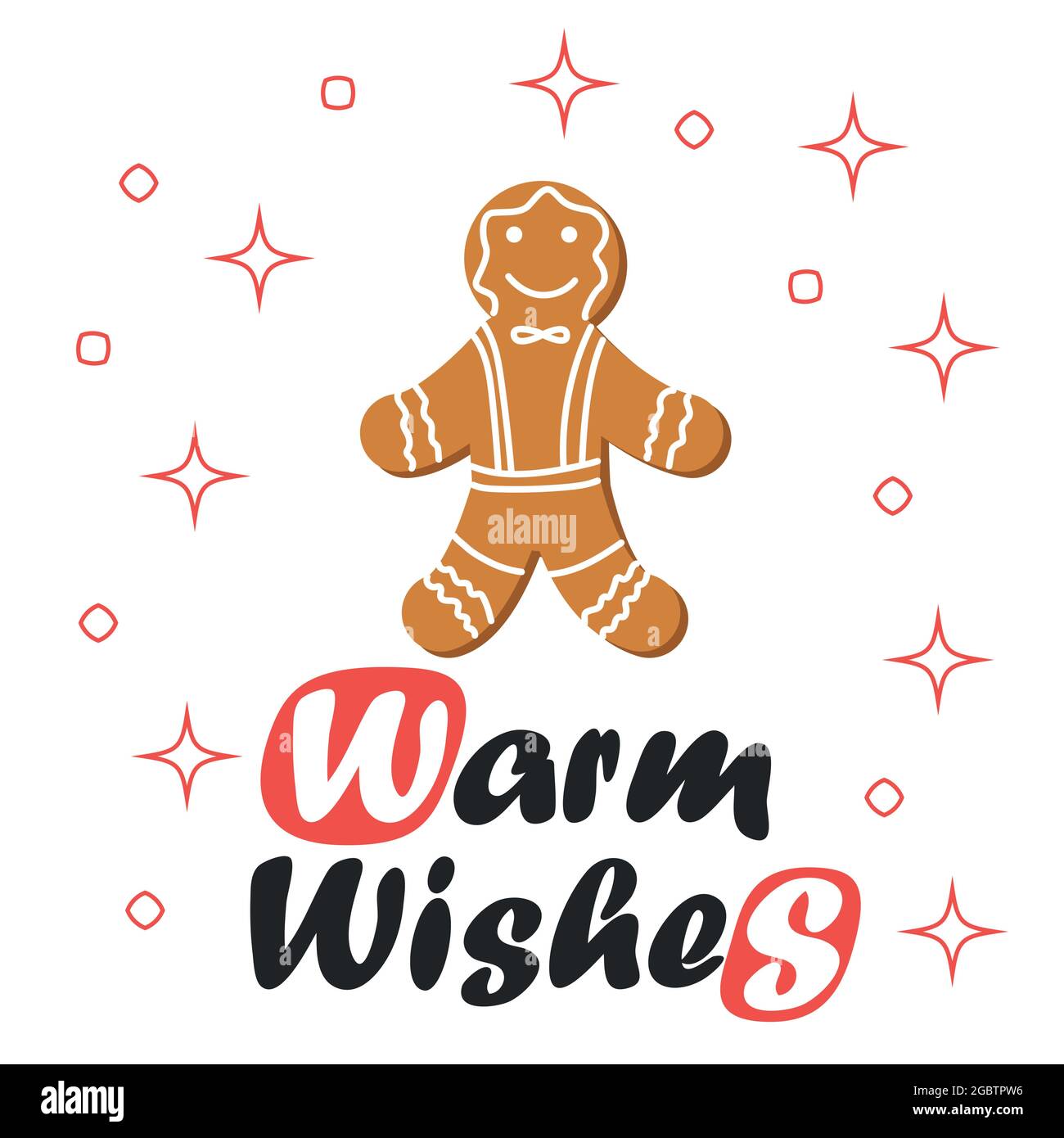 Christmas and New Year's minimal simple postcard with gingerbread man ...