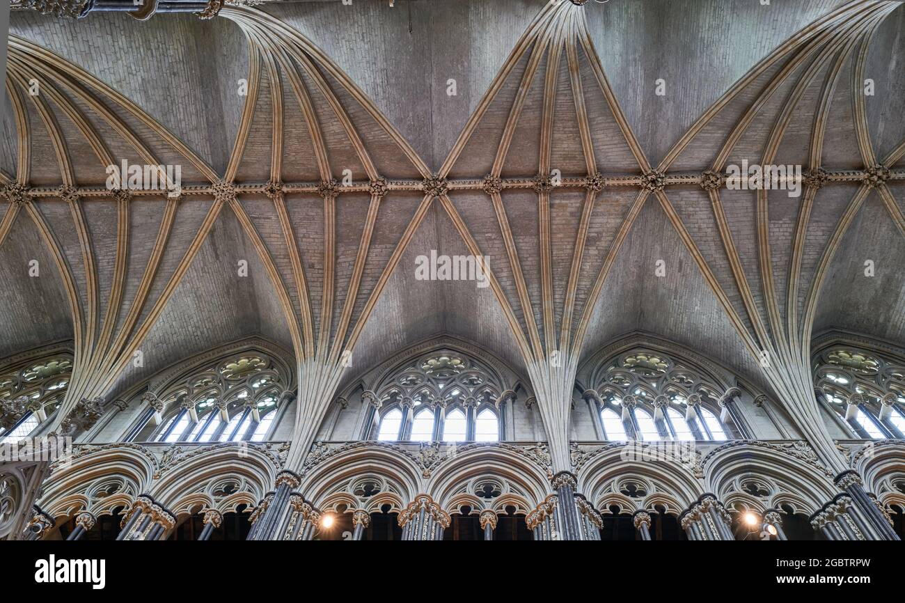 Ribbed ceiling of the medieval cathedral at Lincoln, England Stock ...