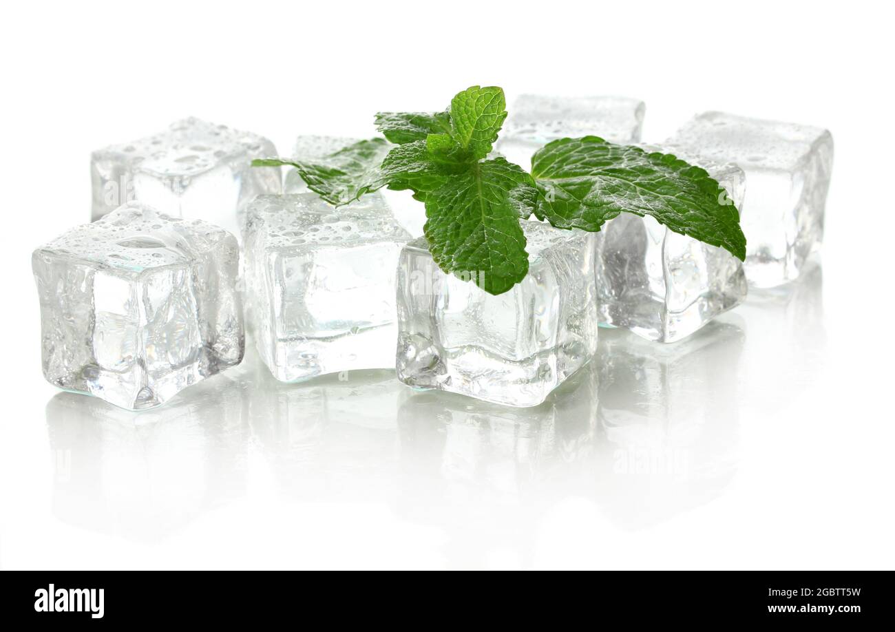 Ice with mint isolated on white Stock Photo - Alamy