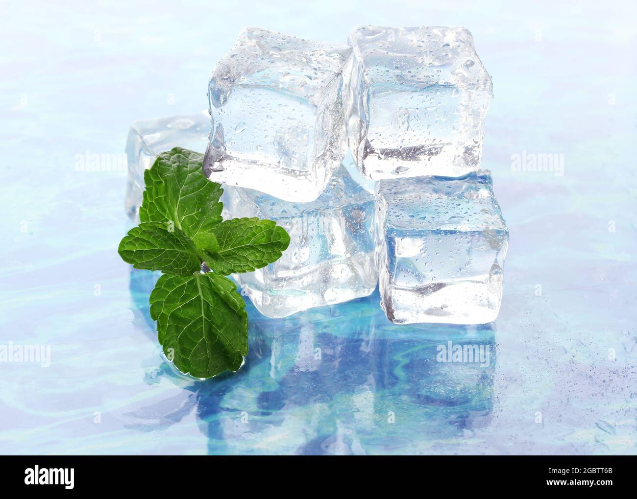 Ice with mint on light background Stock Photo - Alamy