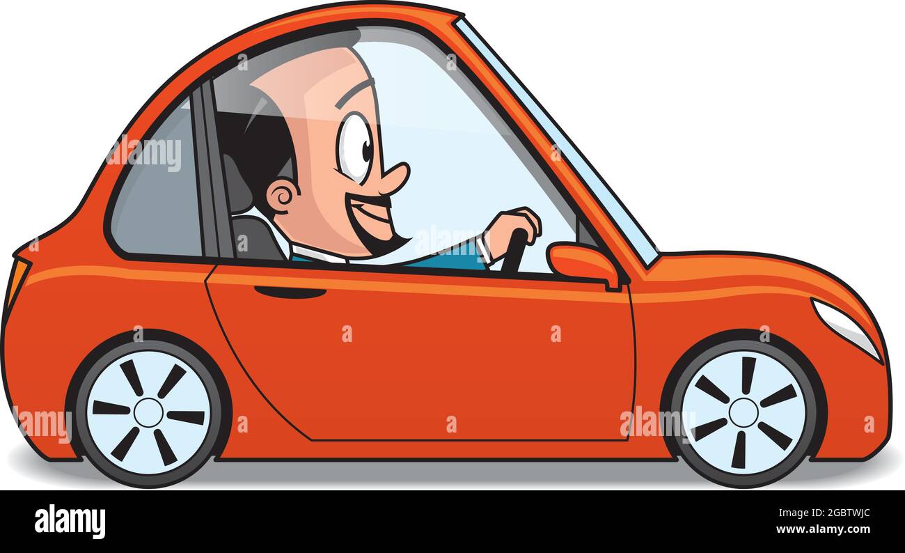 Cartoon illustration of a man character driving a sports car Stock ...