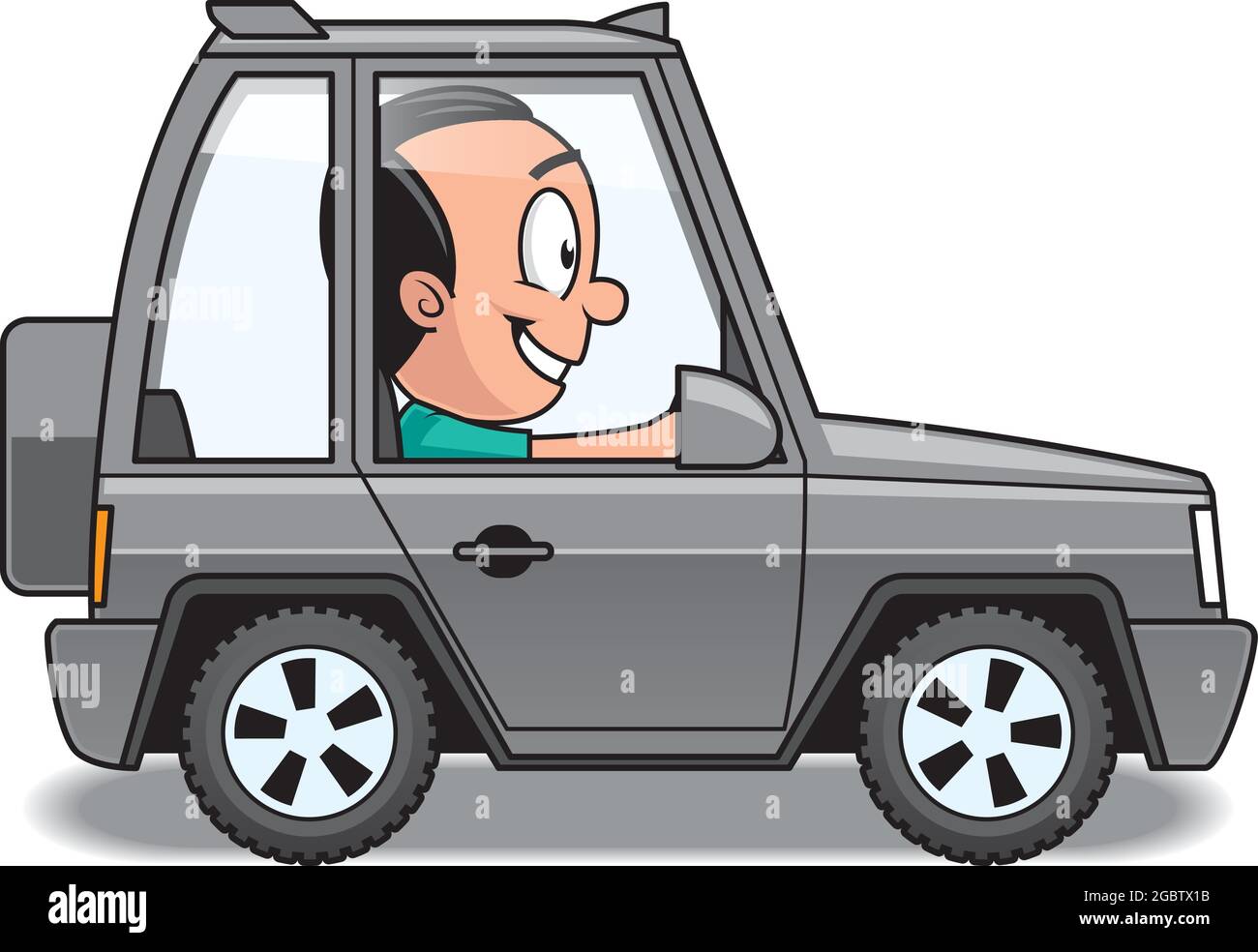 Cartoon illustration of a man character driving an off-road car Stock ...