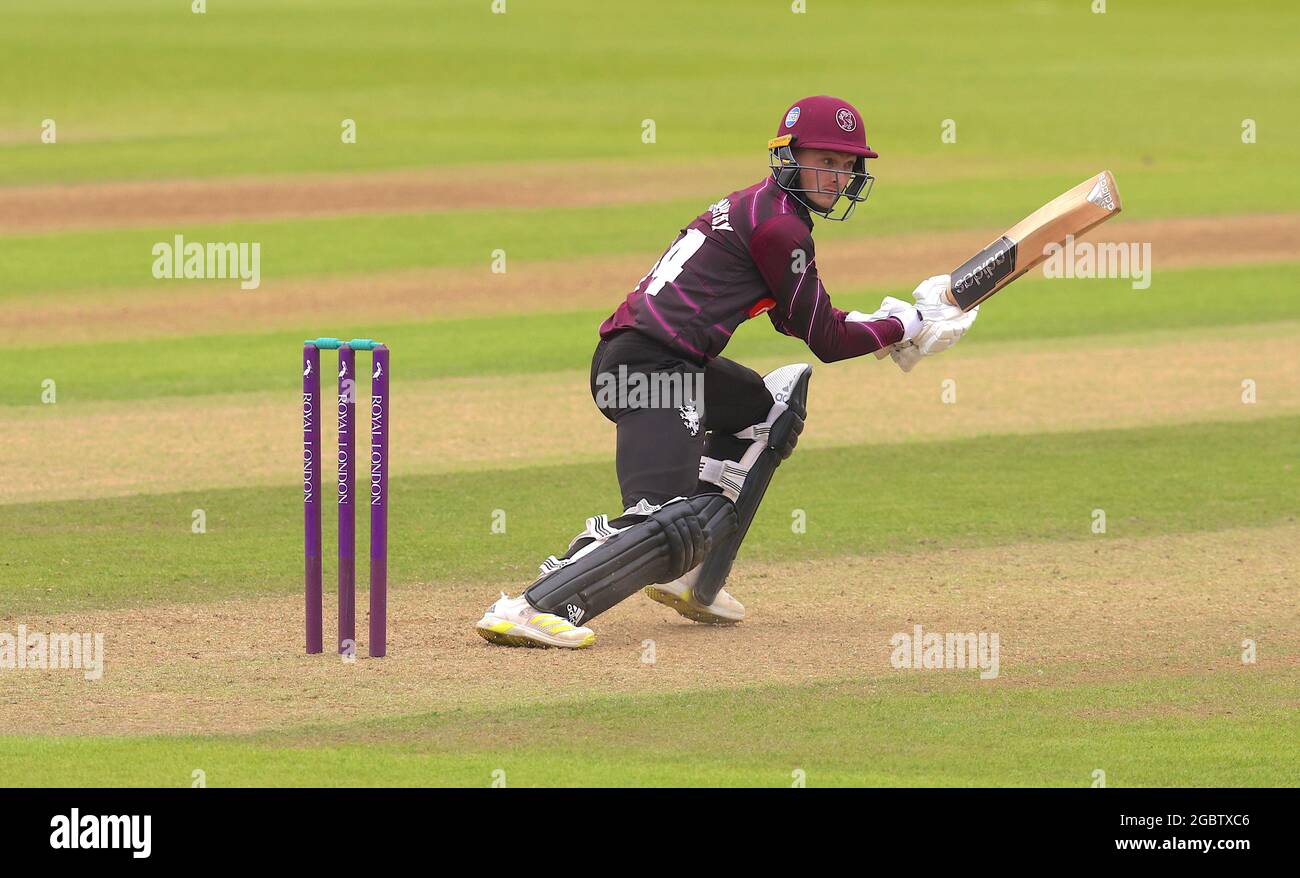 London, UK. 5th Aug, 2021. Lewis Goldsworthy batting as Surrey take on ...