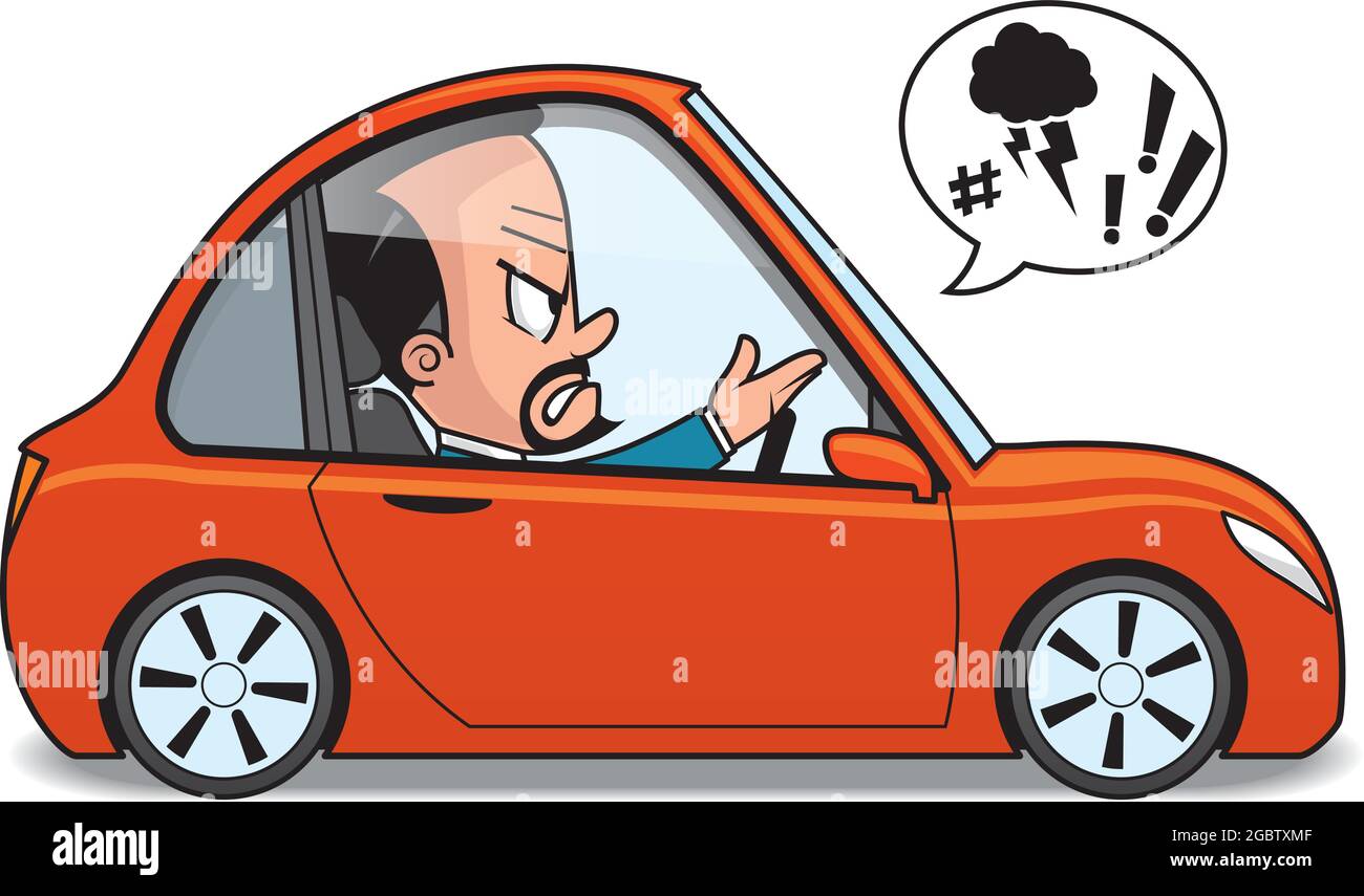 Cartoon illustration of an angry man character driving a sports car ...
