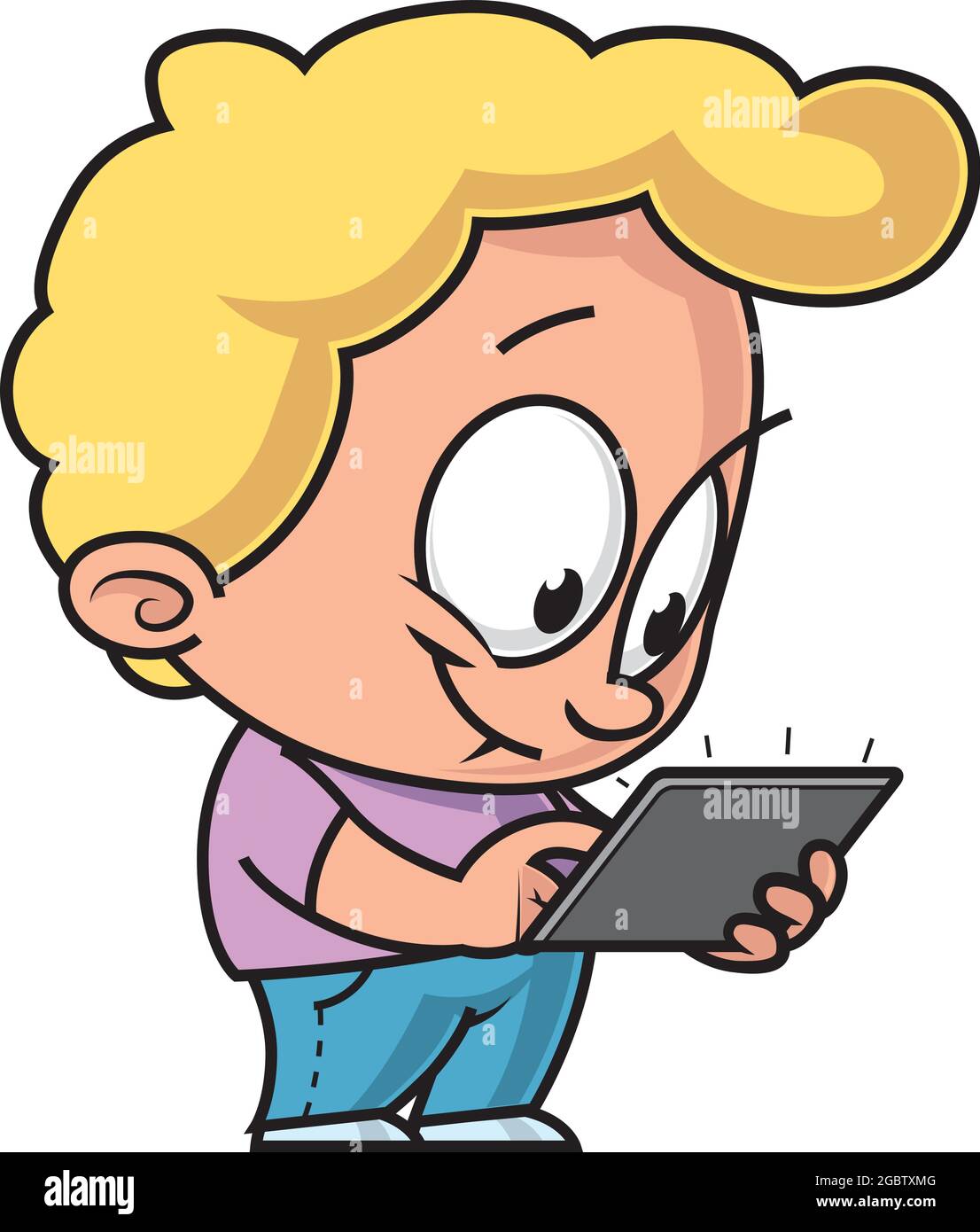 Cartoon illustration of a kid using a tablet Stock Vector Image & Art ...