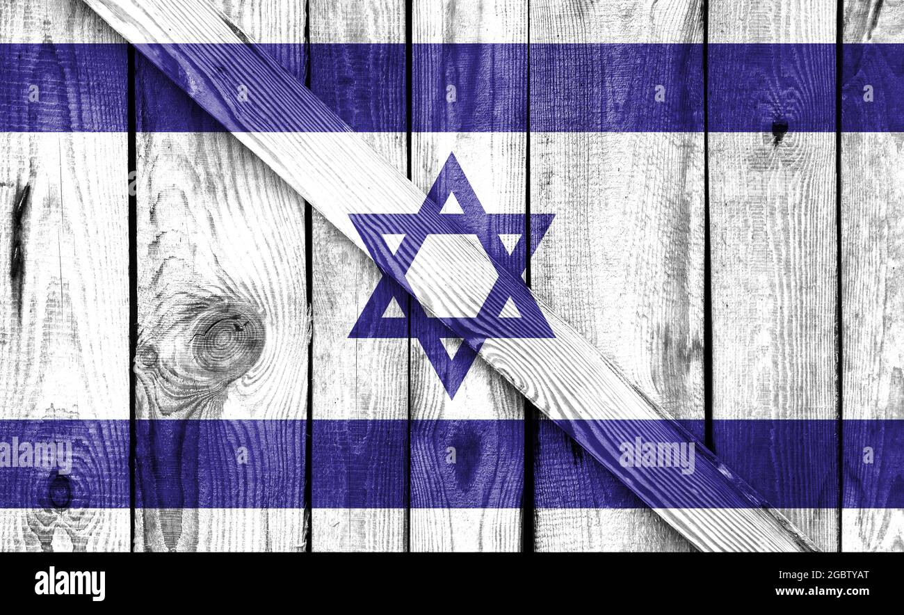 Israel flag is depicted on a wooden background close-up Stock Photo - Alamy