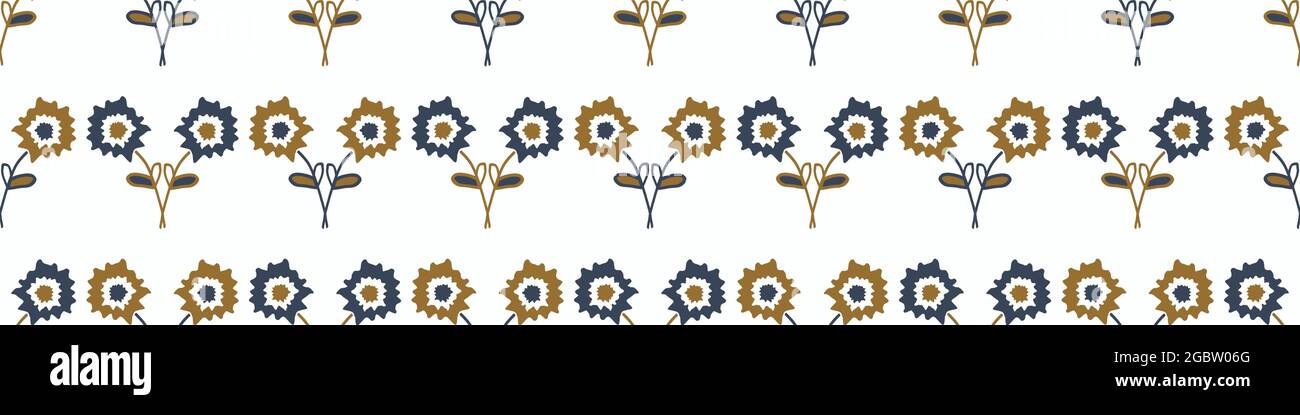 Masculine geometric floral seamless border pattern. Classic retro geo ...