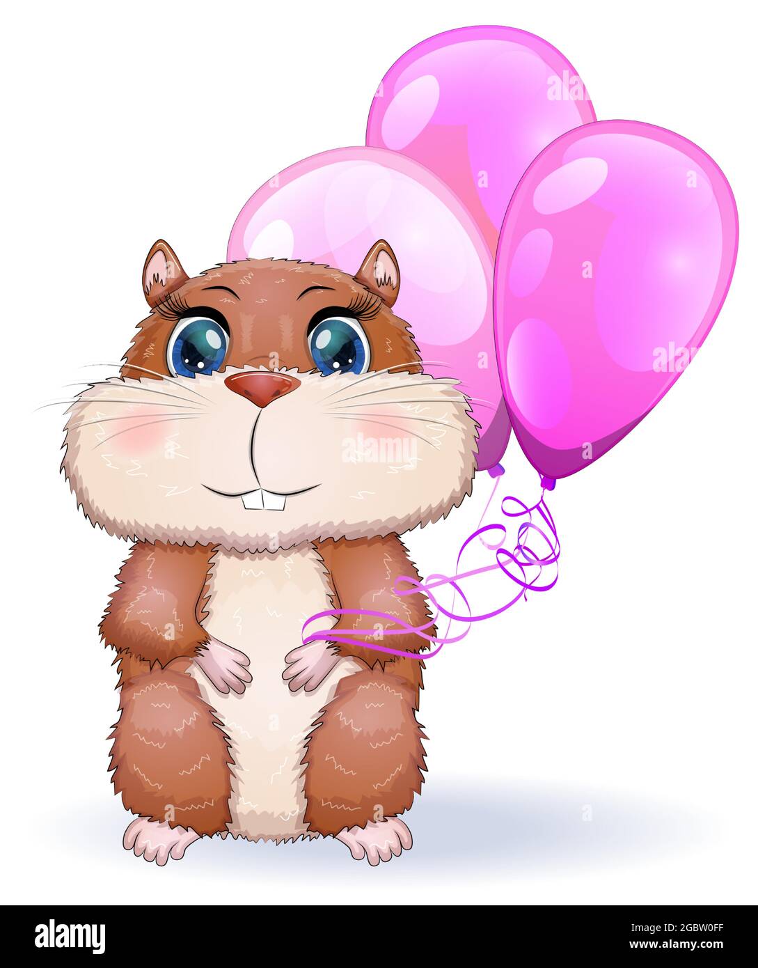 Cute cartoon hamster characters, funny animal with balloons, birthday ...