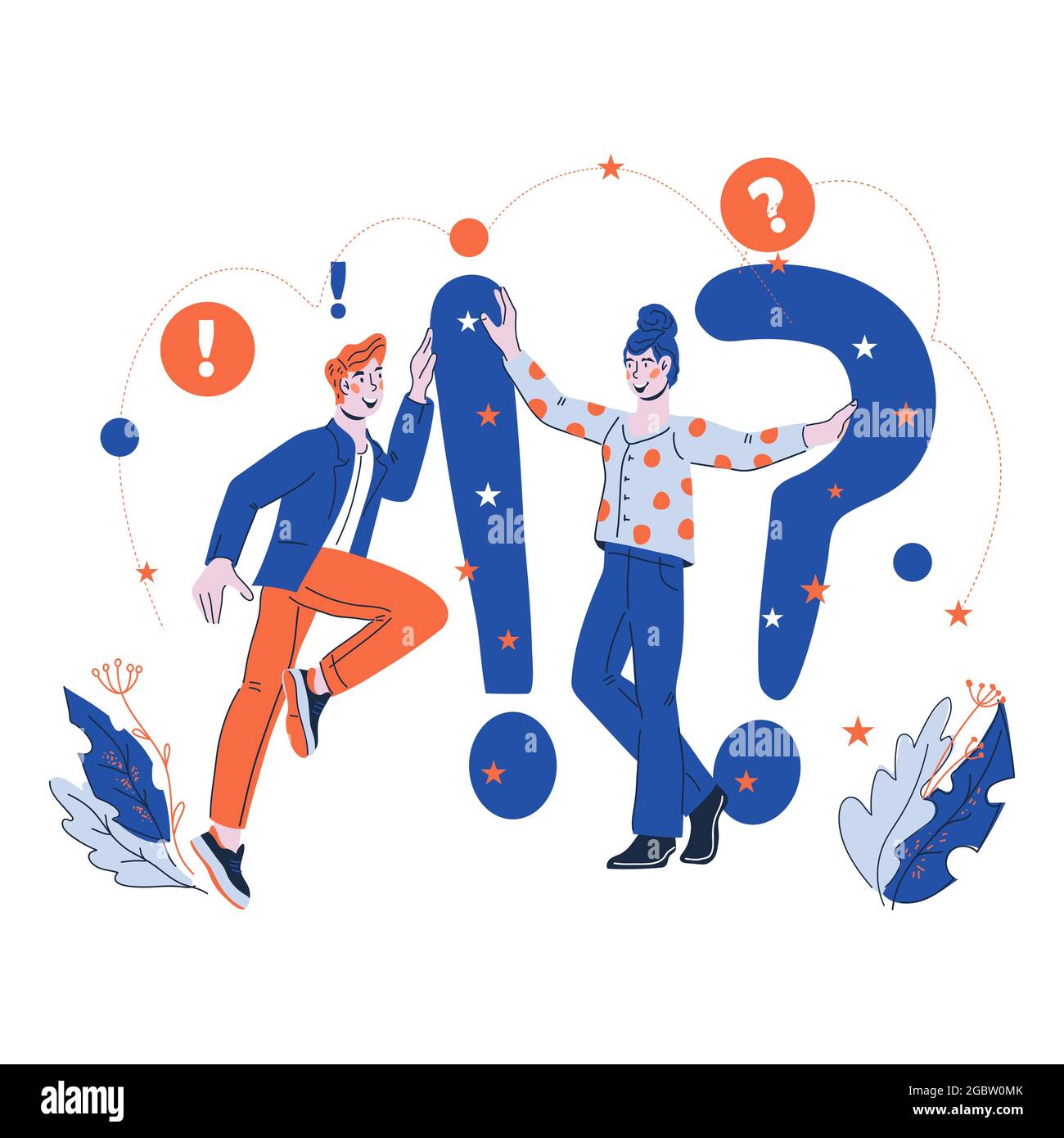 People standing with exclamation and question marks. Ask questions and ...