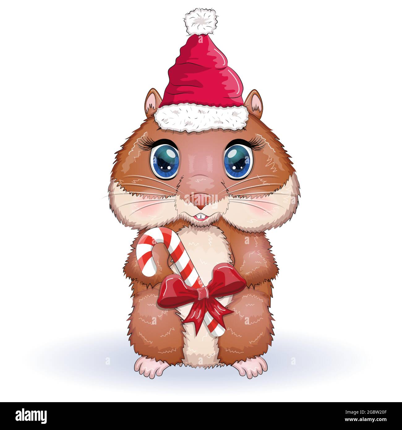 Cute hamster in santa claus hat with candy cane, christmas isolated ...