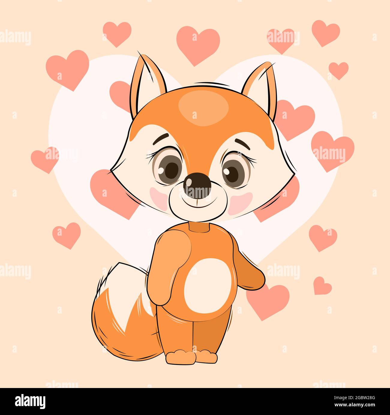 Little fox cub. Cheerful kind animal child. Cartoons flat style. Funny ...