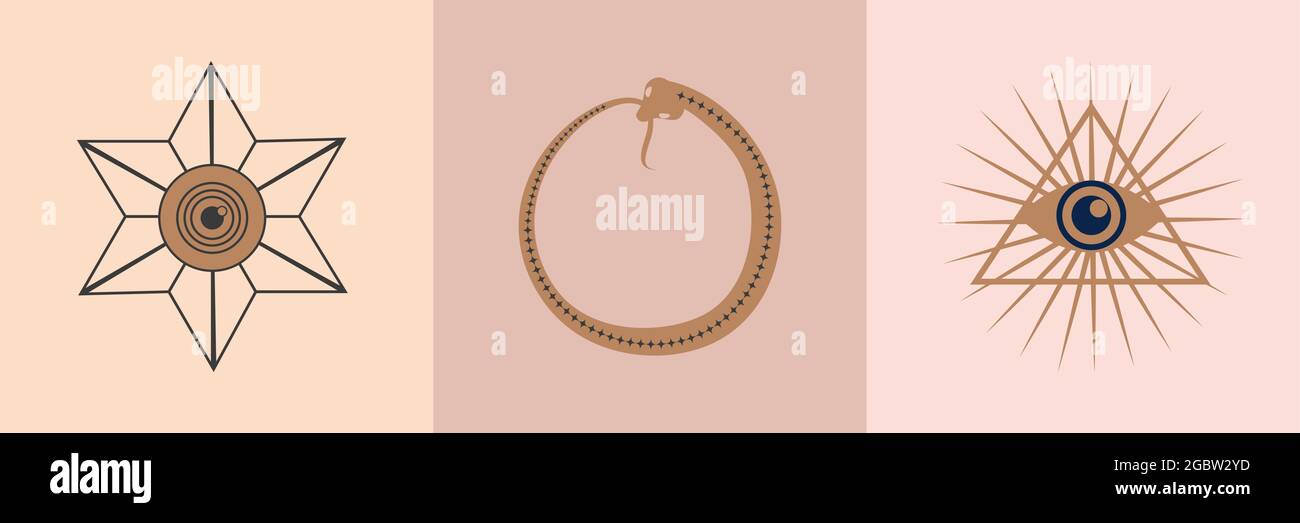 Set of Esoteric symbols, alchemy and witchcraft art. Ethnic set with ...