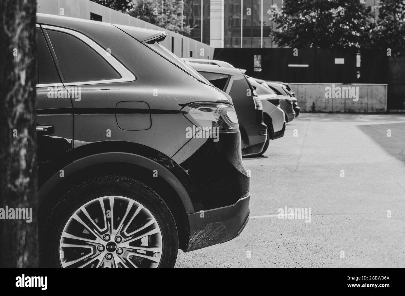 Cars in a row ina parking lot in downtown Winnipeg, Manitoba, Canada ...