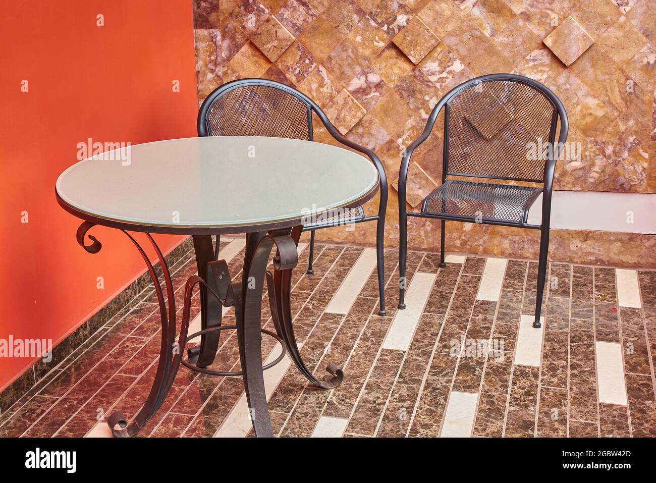 Orange cafe terrace table chairs hi-res stock photography and images ...