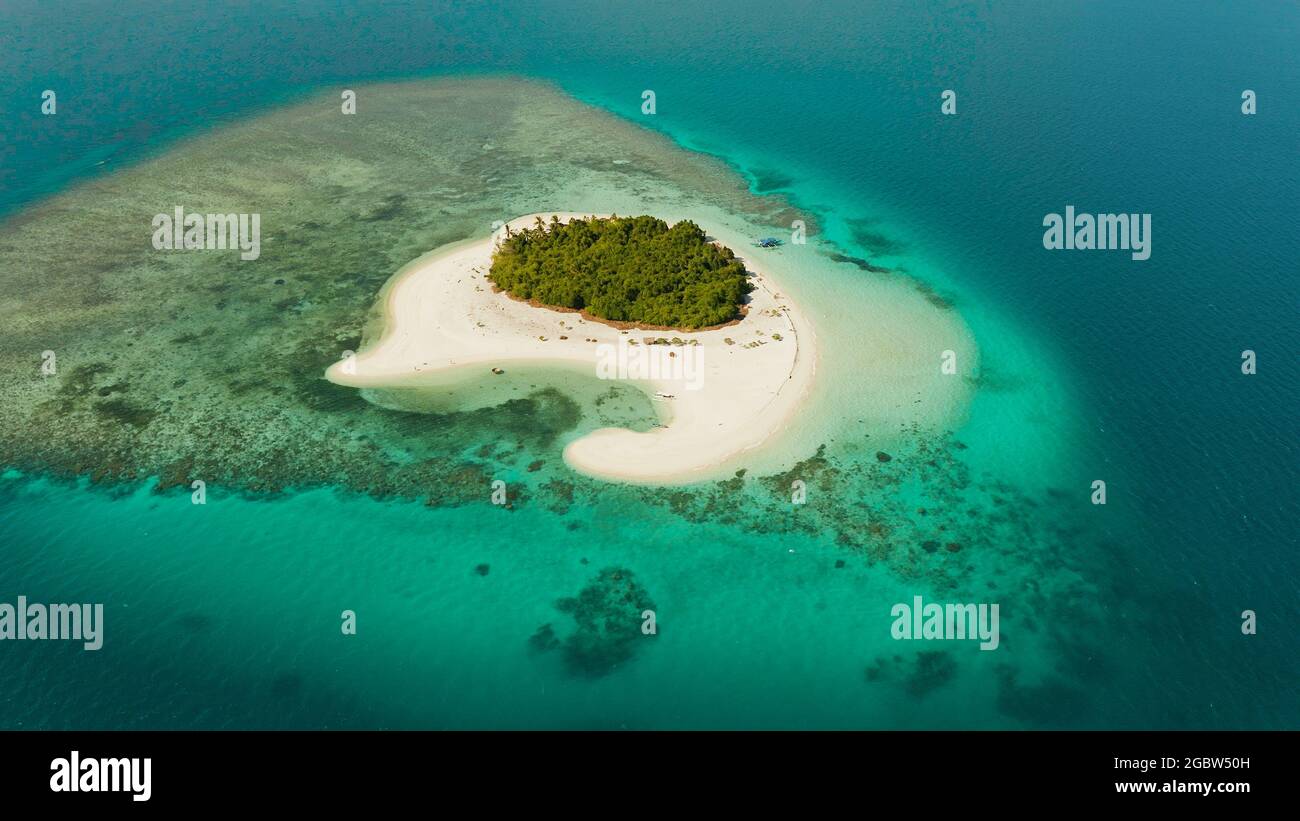 Tropical landscape: small island with beautiful beach, palm trees by ...