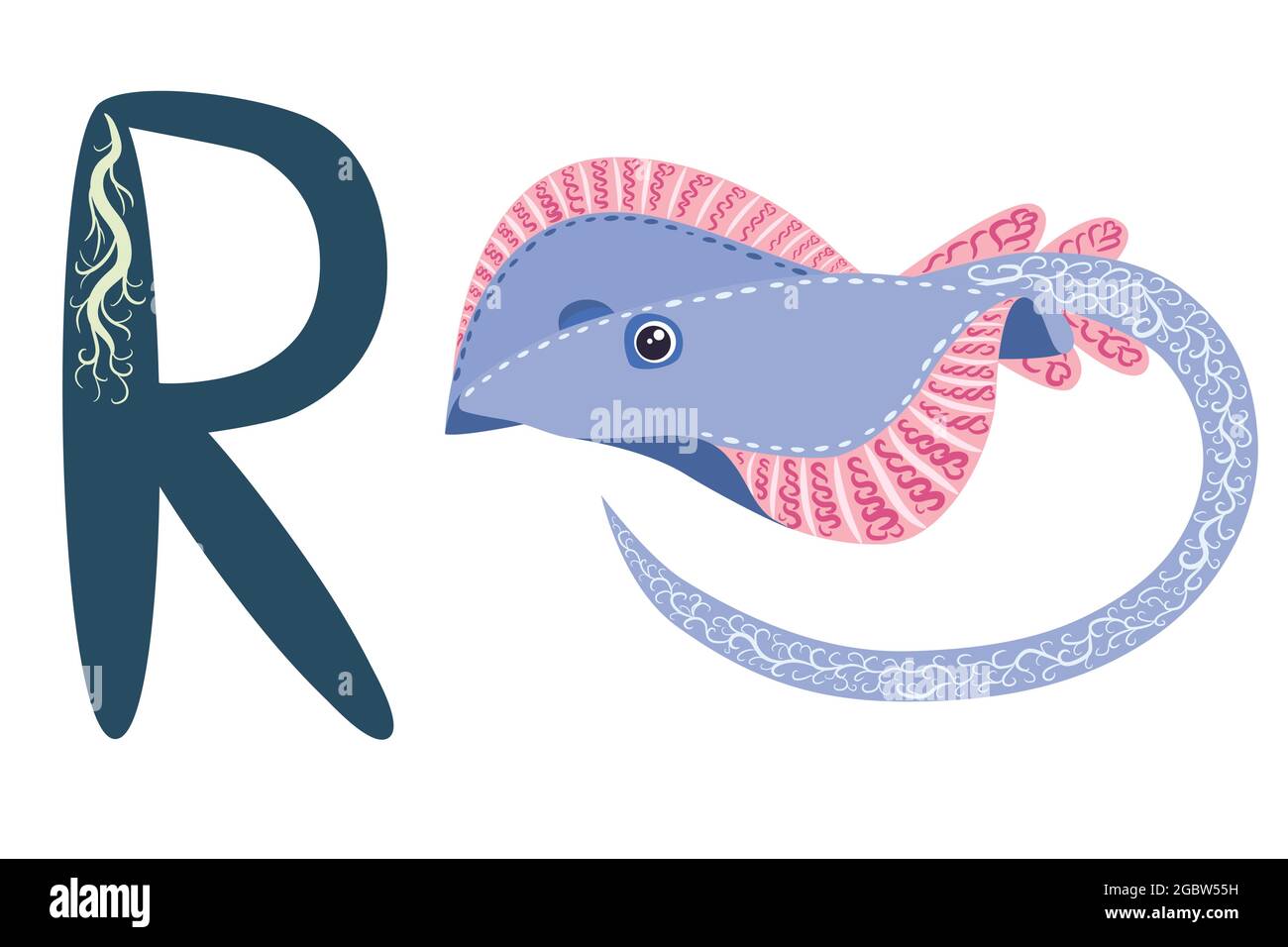 ABC kids letter ray fish Blue spotted sea animal cartoon character ...