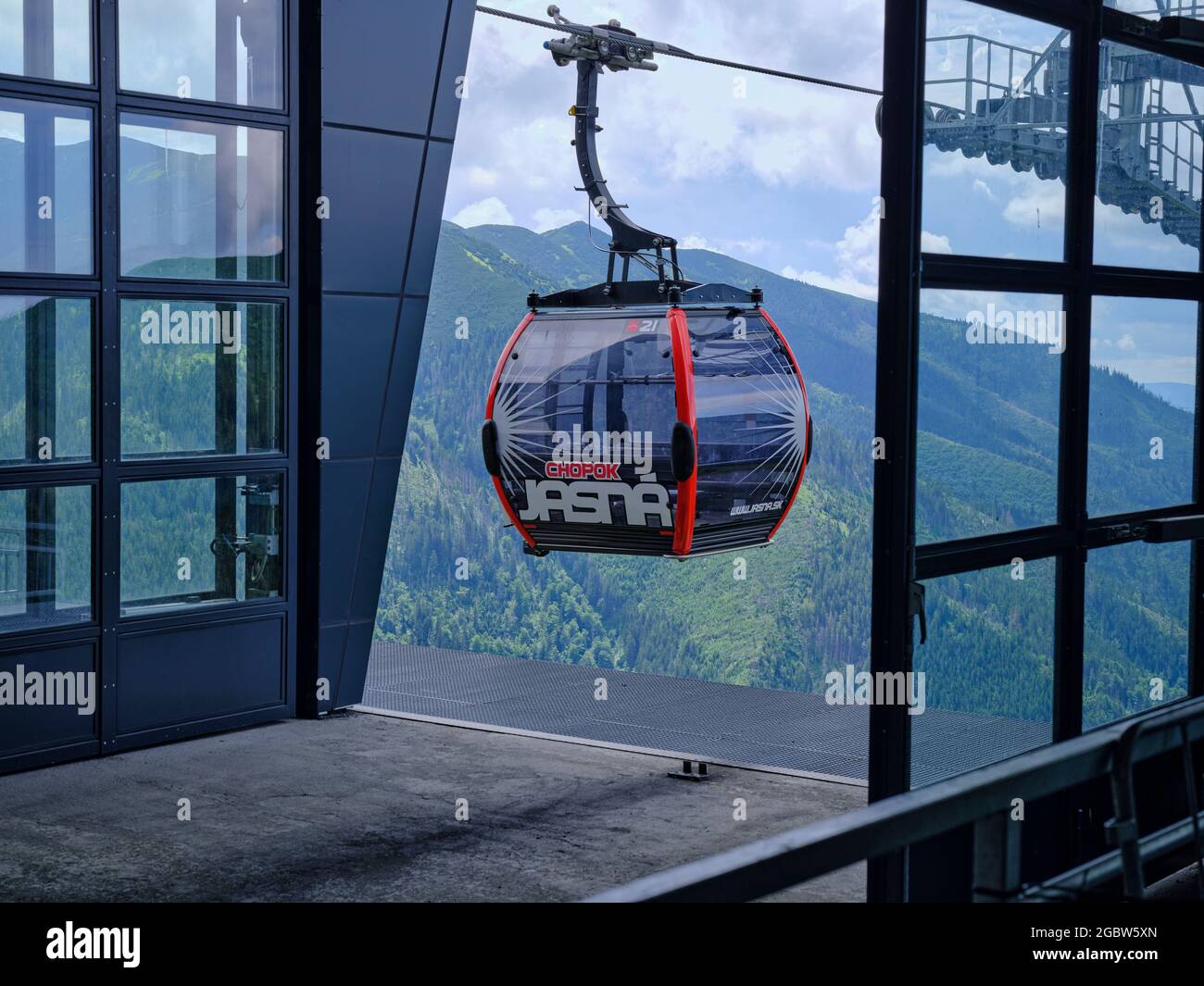 Cable car cabin at Chopok mountain station in Slovakia, with glass ...