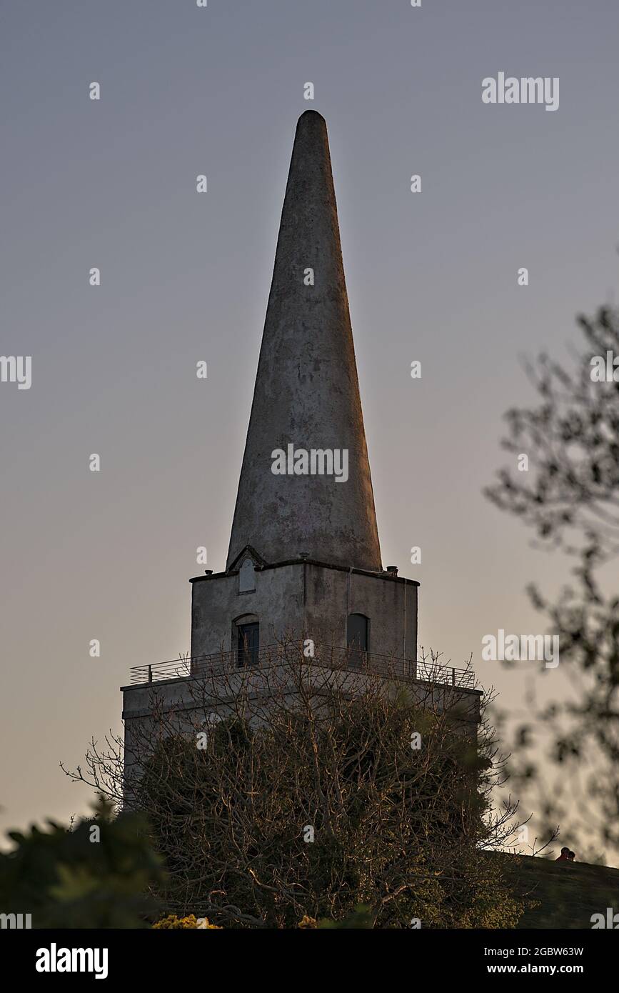 Beautiful closeup evening view of Killiney Obelisk and yellow gorse ...