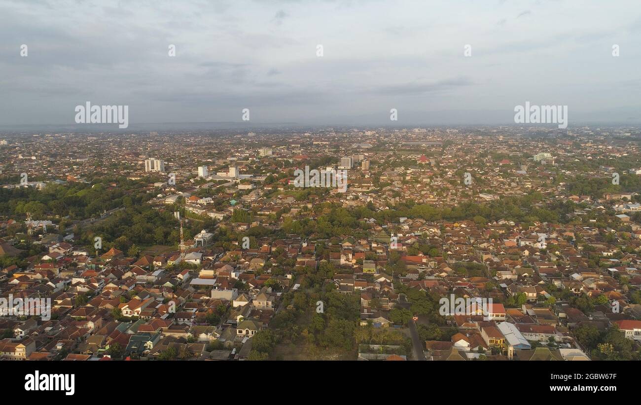 aerial view Yogyakarta with buildings and houses at sunset. urban ...