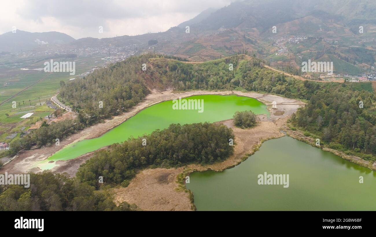 volcanic sulfur lake telaga warna in dieng plateau, java Indonesia ...
