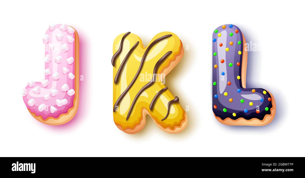 Donut icing upper latters - JKL Font of donuts. Bakery sweet alphabet ...