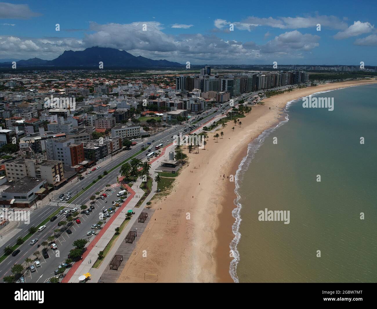 Aerial view of Camburi beach and residential buildings in Vitoria ...