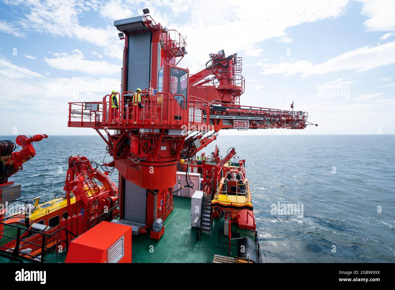 The 'walk to work' gantry of the Esvagt Alba in the Moray Offshore ...