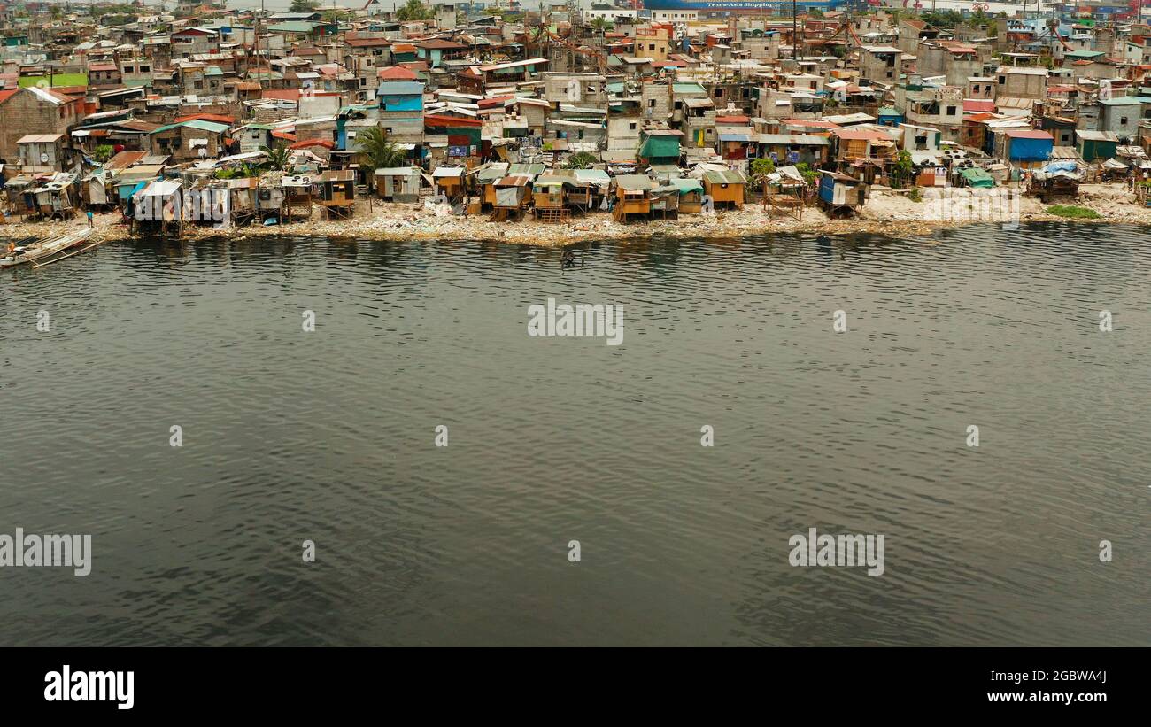 Slum area in Manila, Phillippines, top view. lot of garbage in the ...